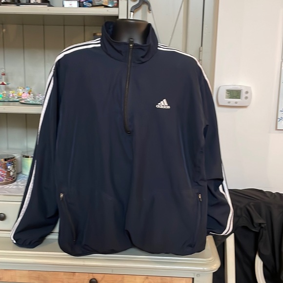 adidas | Jackets & Coats | Adidas Zip Up Navy Blue Amd White Track ...